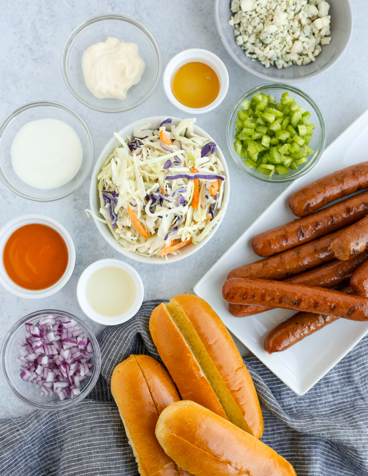 Spicy Buffalo Hot Dogs with Blue Cheese Slaw, Plus Hot Dog Bar Ideas
