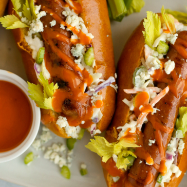 Spicy Buffalo Hot Dogs with Blue Cheese Slaw, Plus Hot Dog Bar Ideas