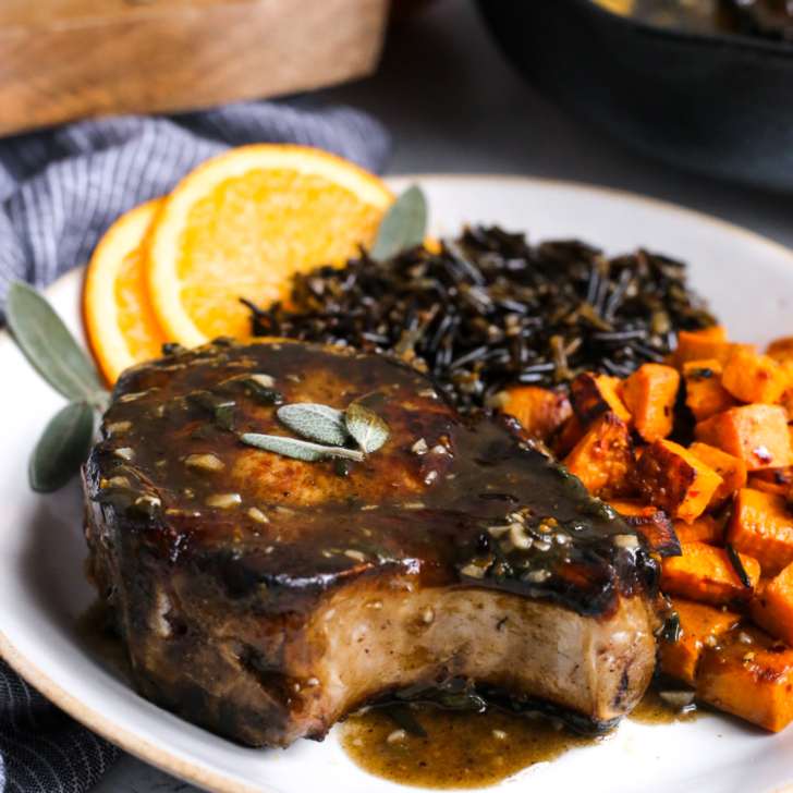 Perfectly Pan-Seared Orange Glazed Pork Chops with Garlic-Sage Sauce