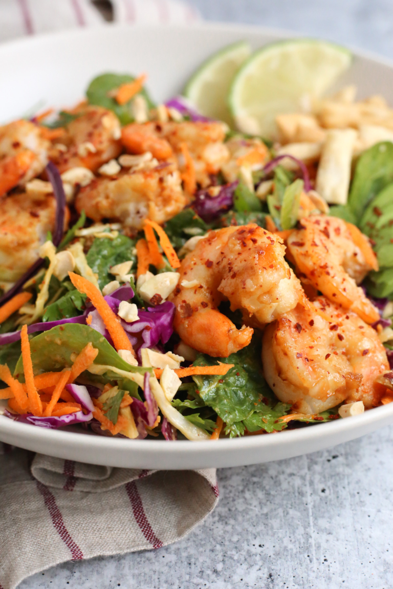 Crunchy Cabbage Salad with Miso-Peanut Shrimp